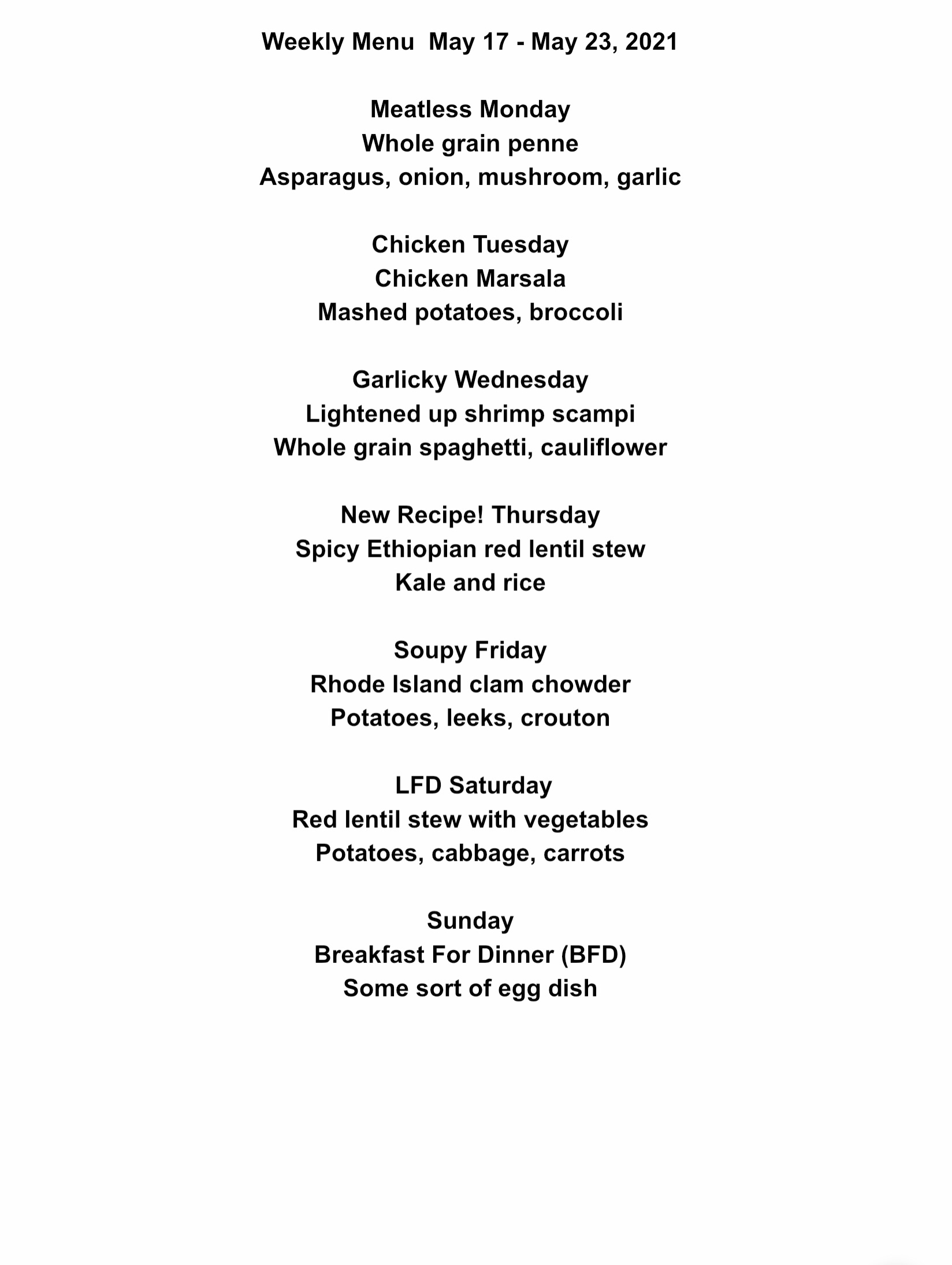 Weekly Menu. May 17 – May 23, 2021 | Omnivore