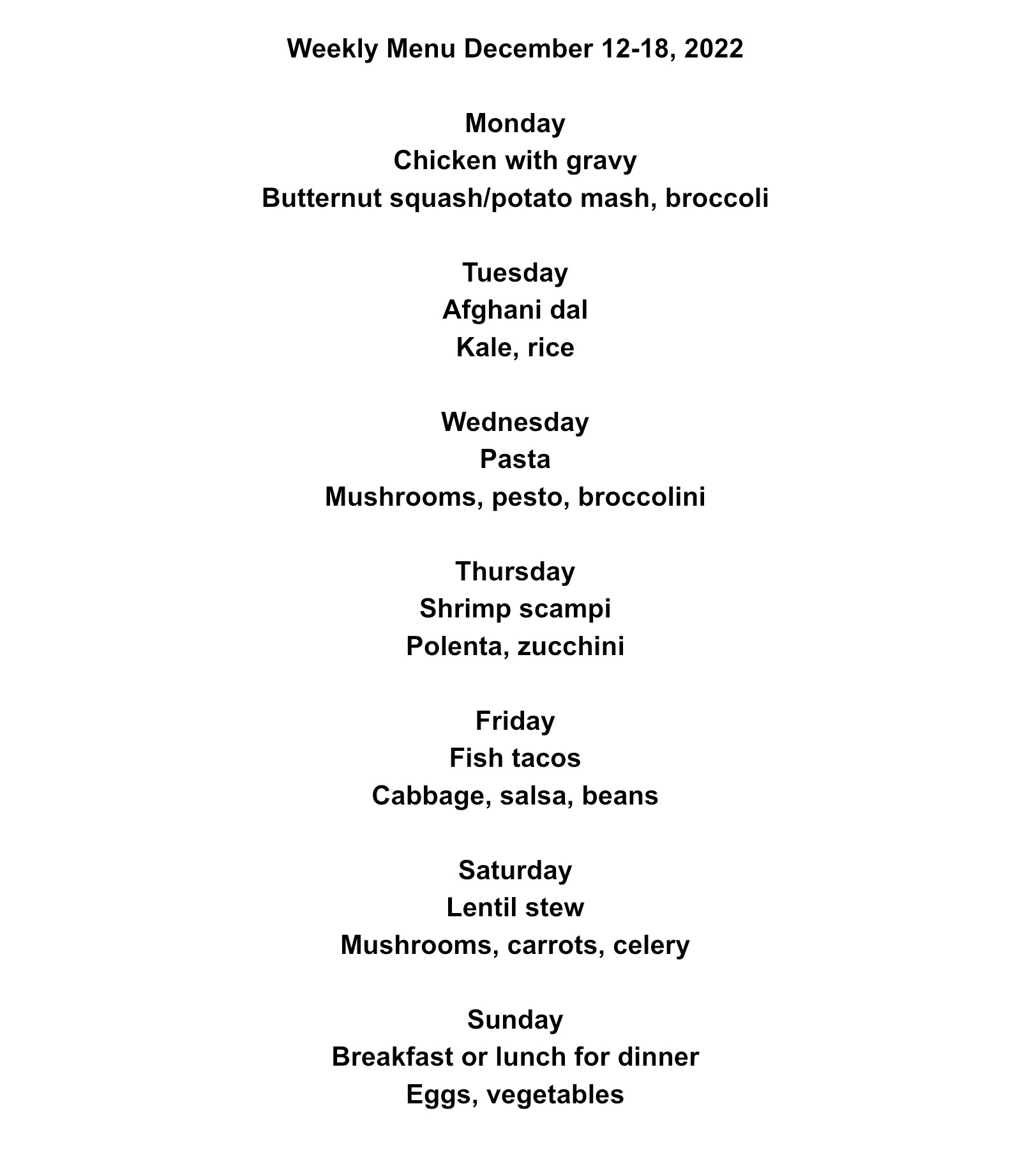 Weekly menu. December 12-18, 2022 | Omnivore