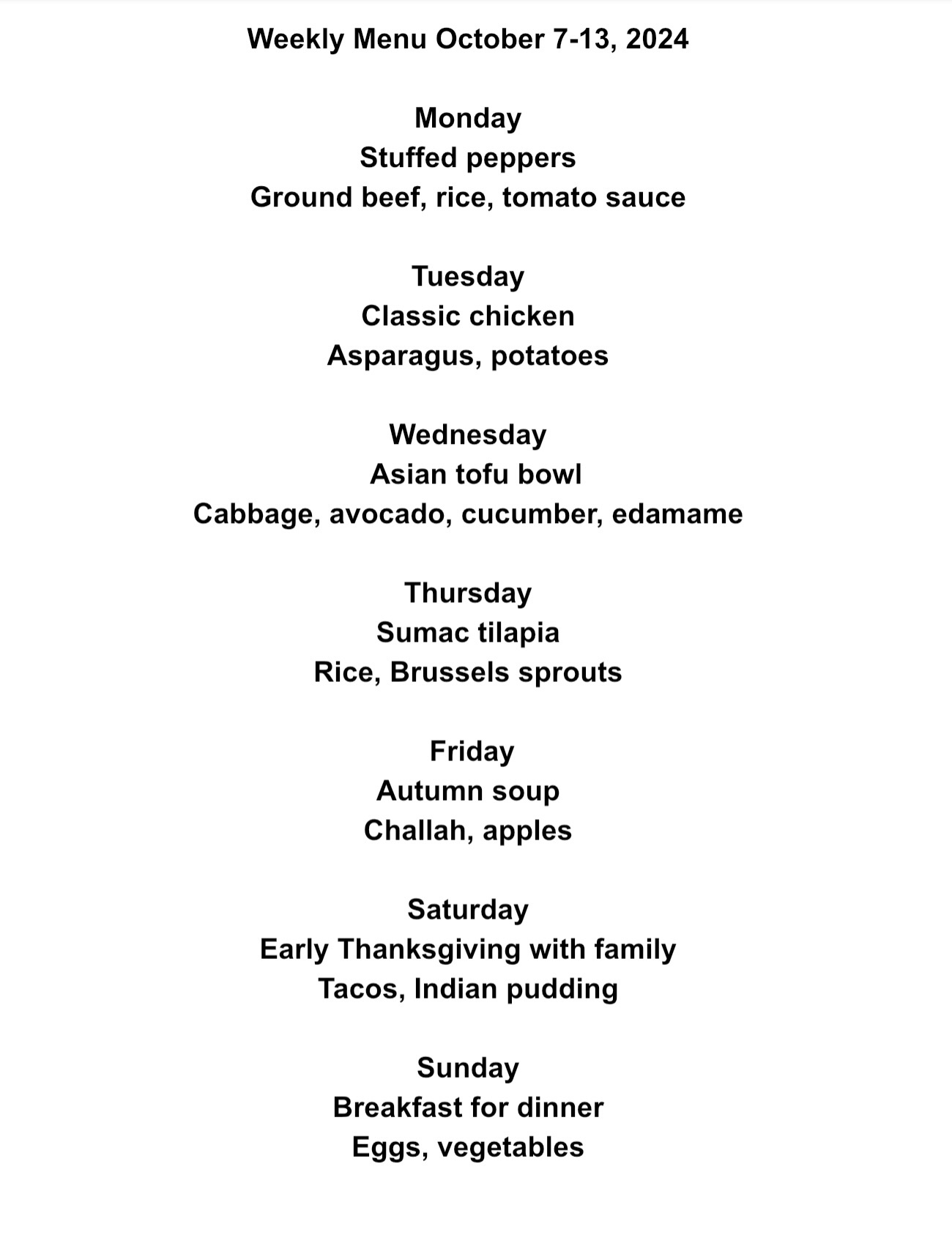 Weekly Menu. October 7-13, 2024 | Omnivore
